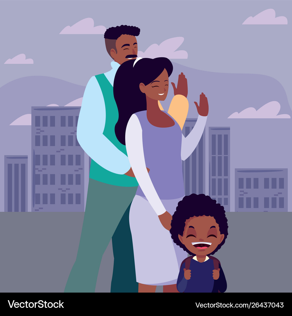Parents with her student son back to school Vector Image