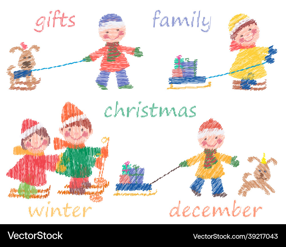 Scribble drawings of cheerful active cartoon Vector Image
