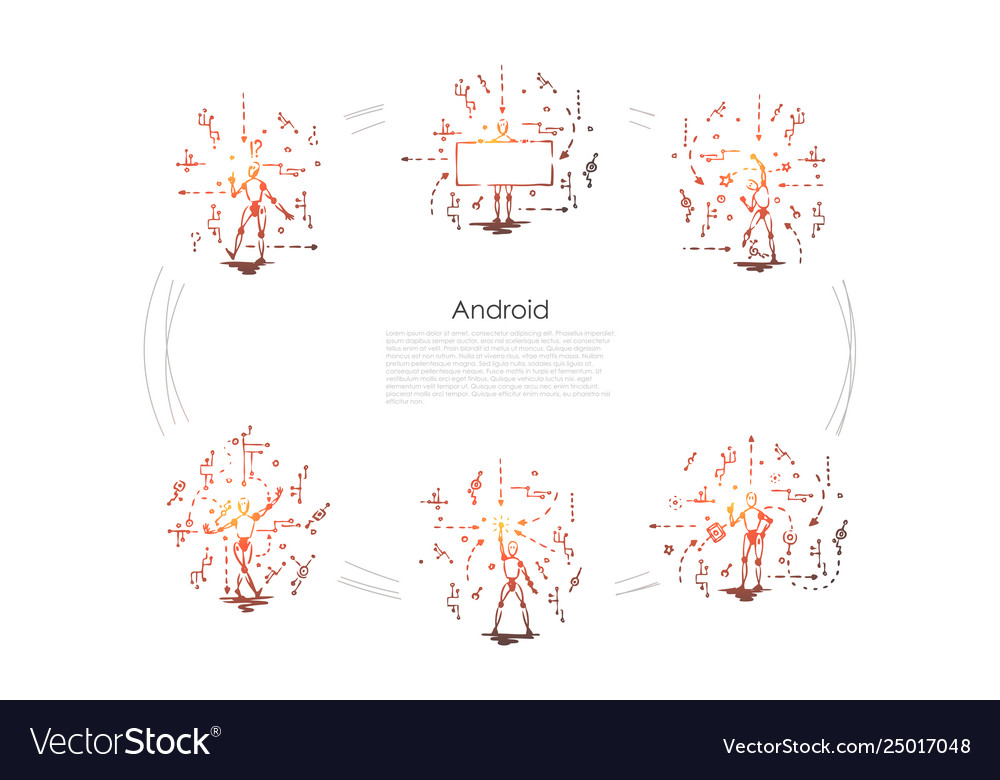 Android - robots with android scripts Royalty Free Vector