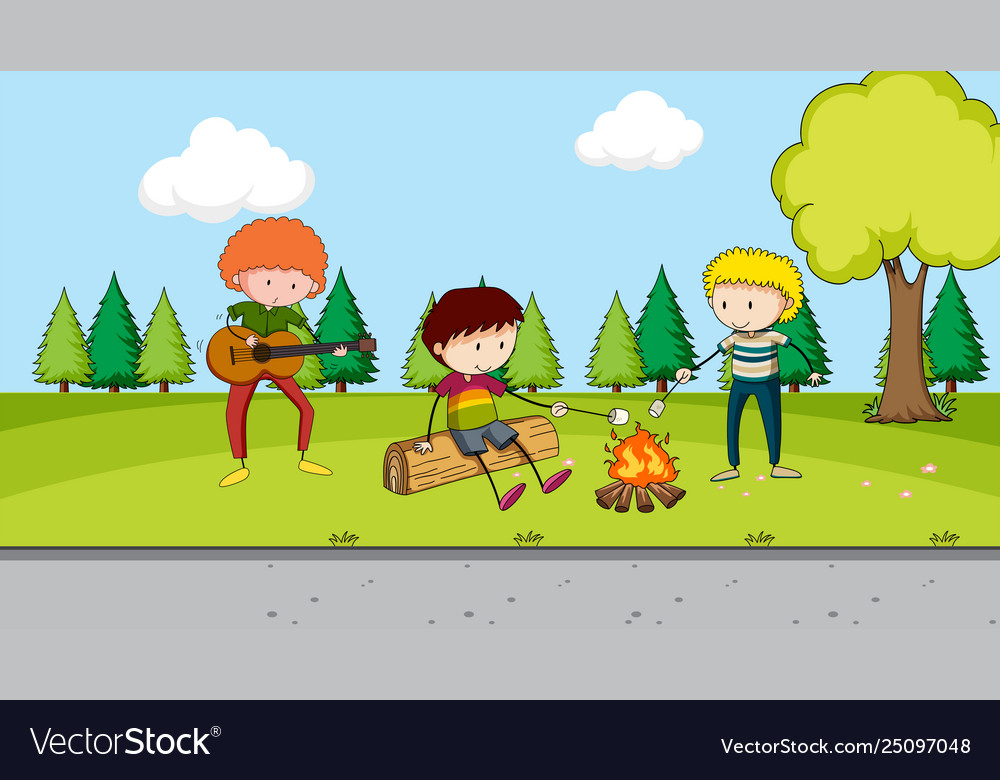 Boys camping in park Royalty Free Vector Image