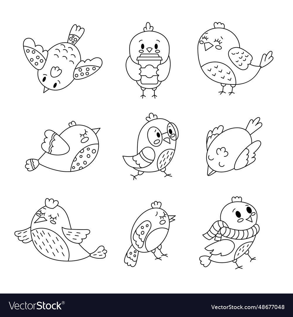 Cute funny bird coloring page little cartoon Vector Image