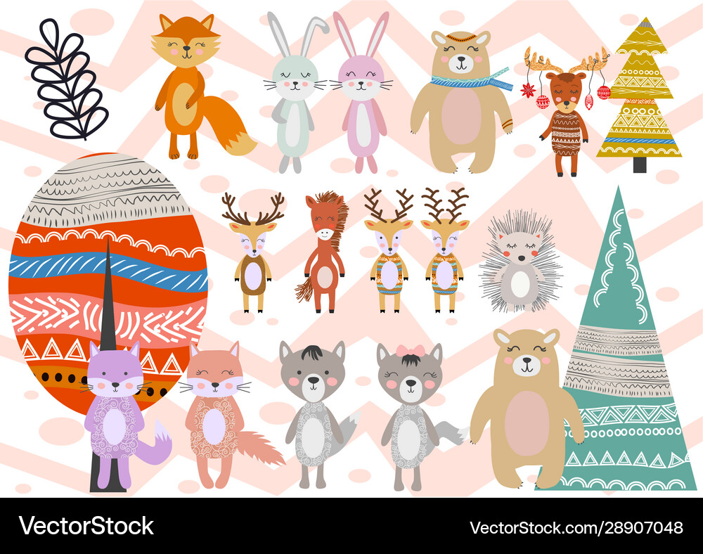Cute scandinavian animals and design Royalty Free Vector