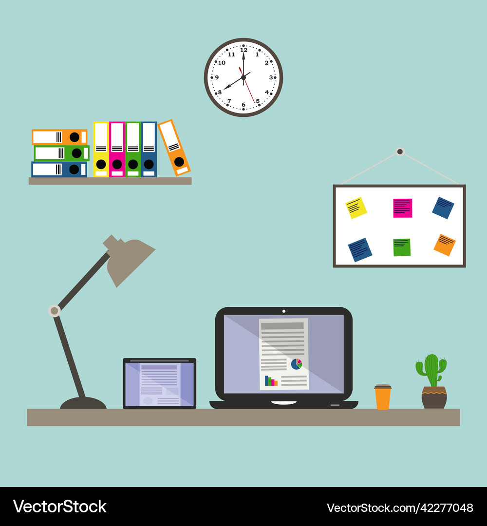 Flat design of workplace modern desk Royalty Free Vector