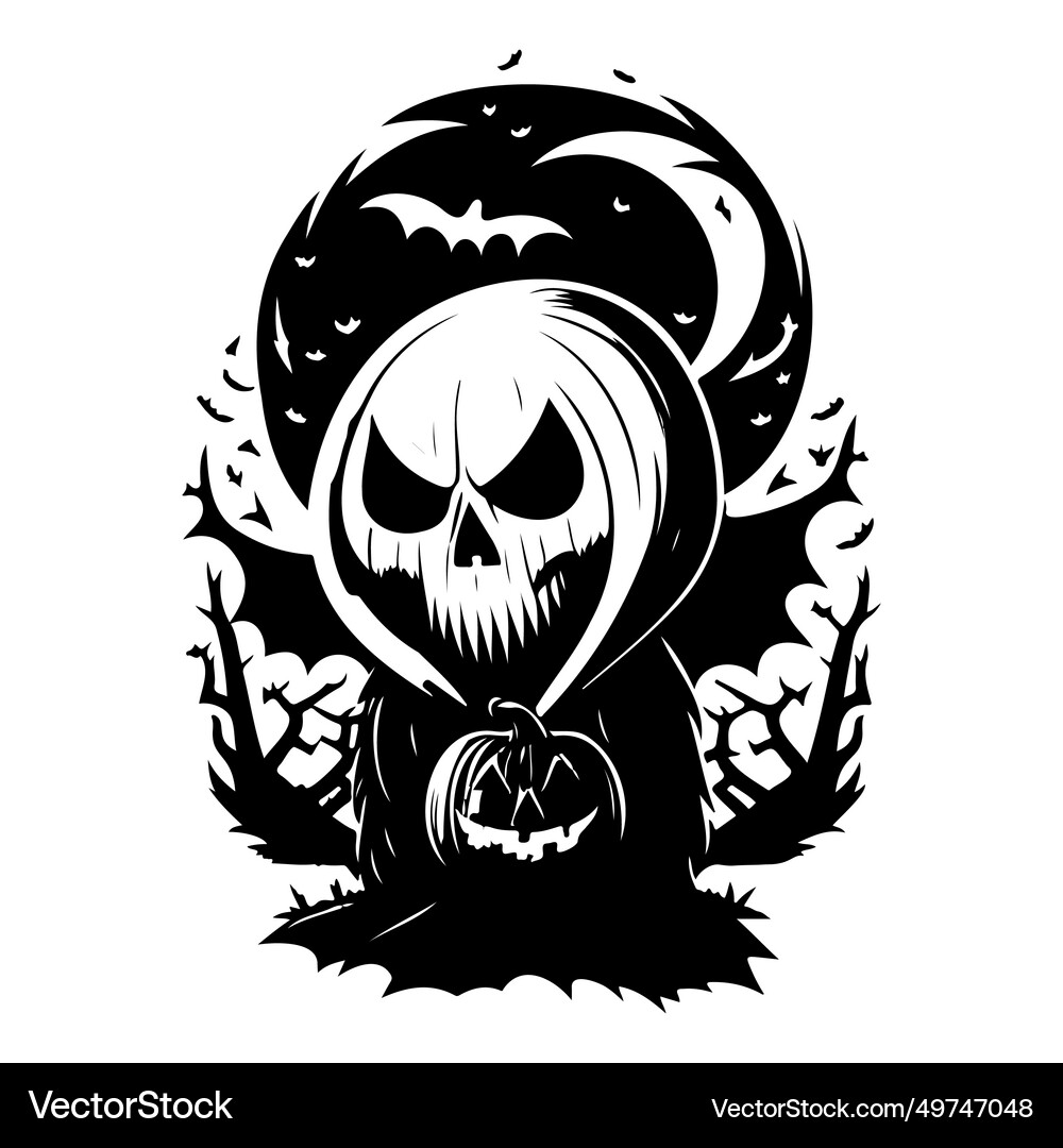 Halloween ghost reaper sketch hand draw black Vector Image