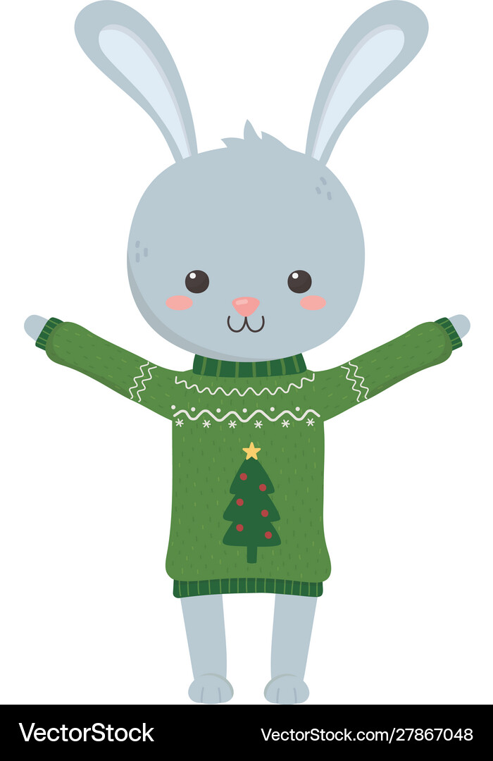 Merry christmas celebration cute rabbit ugly Vector Image