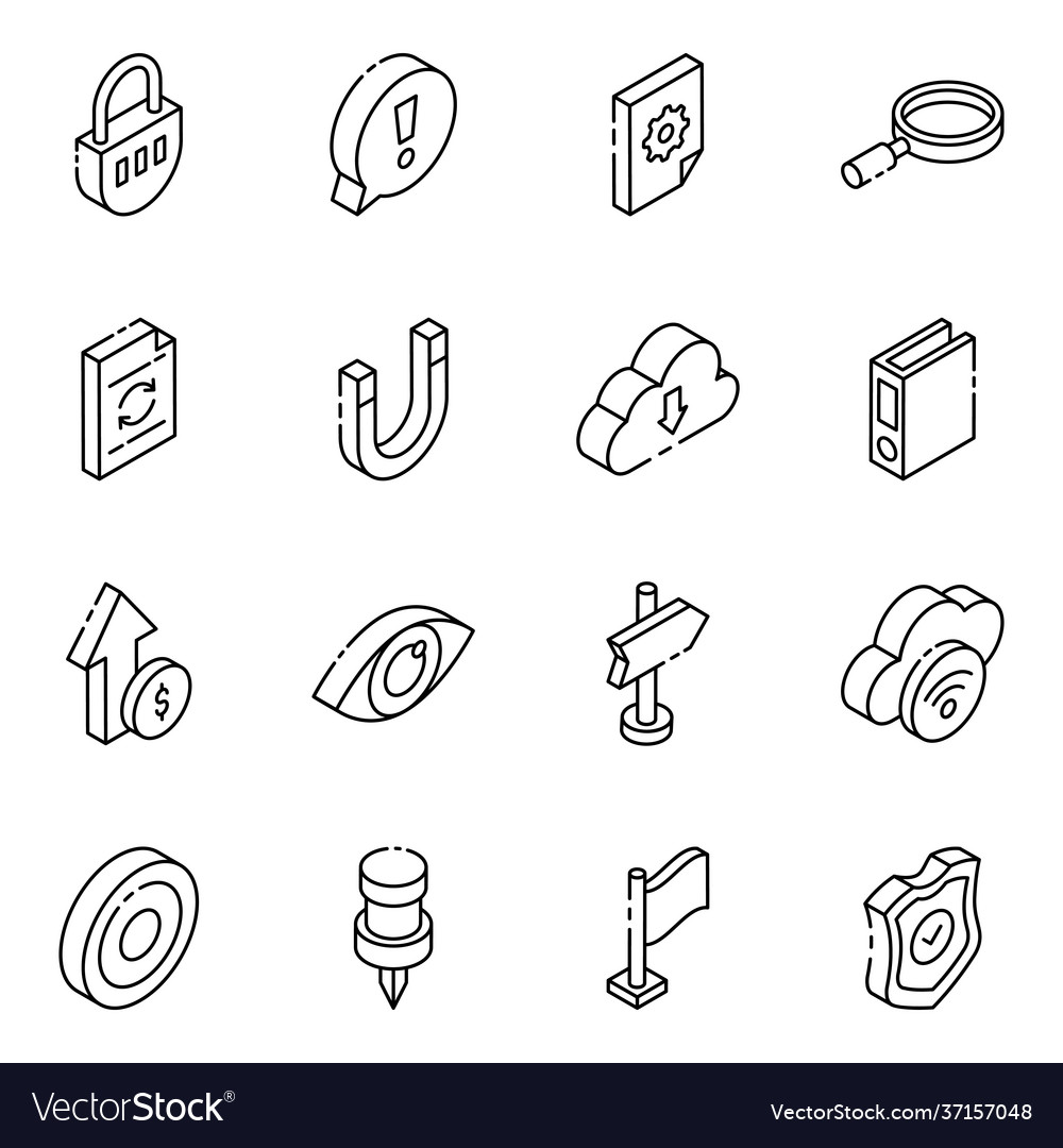 Pack cloud computing linear isometric icons Vector Image