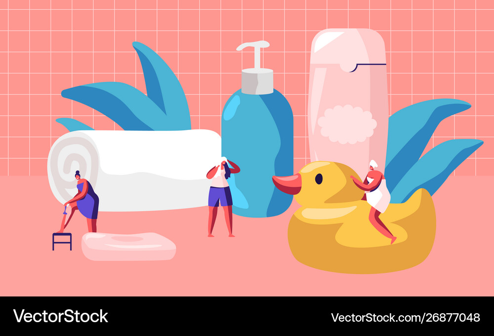People in bathroom concept tiny female characters Vector Image