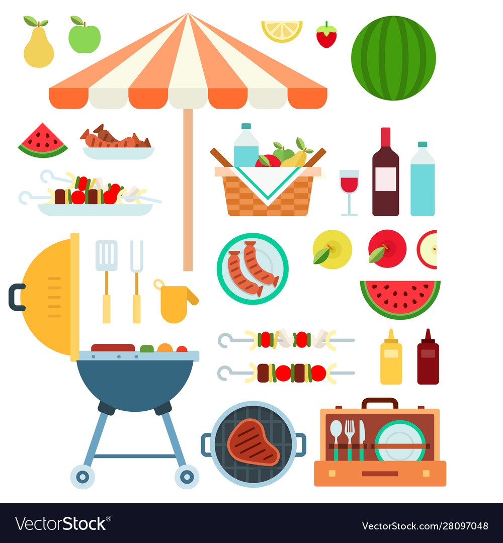 Summer barbecue grill flat Royalty Free Vector Image