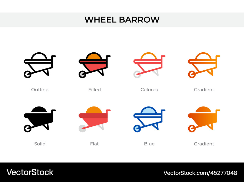 Wheel barrow icon in different style wheel barrow Vector Image