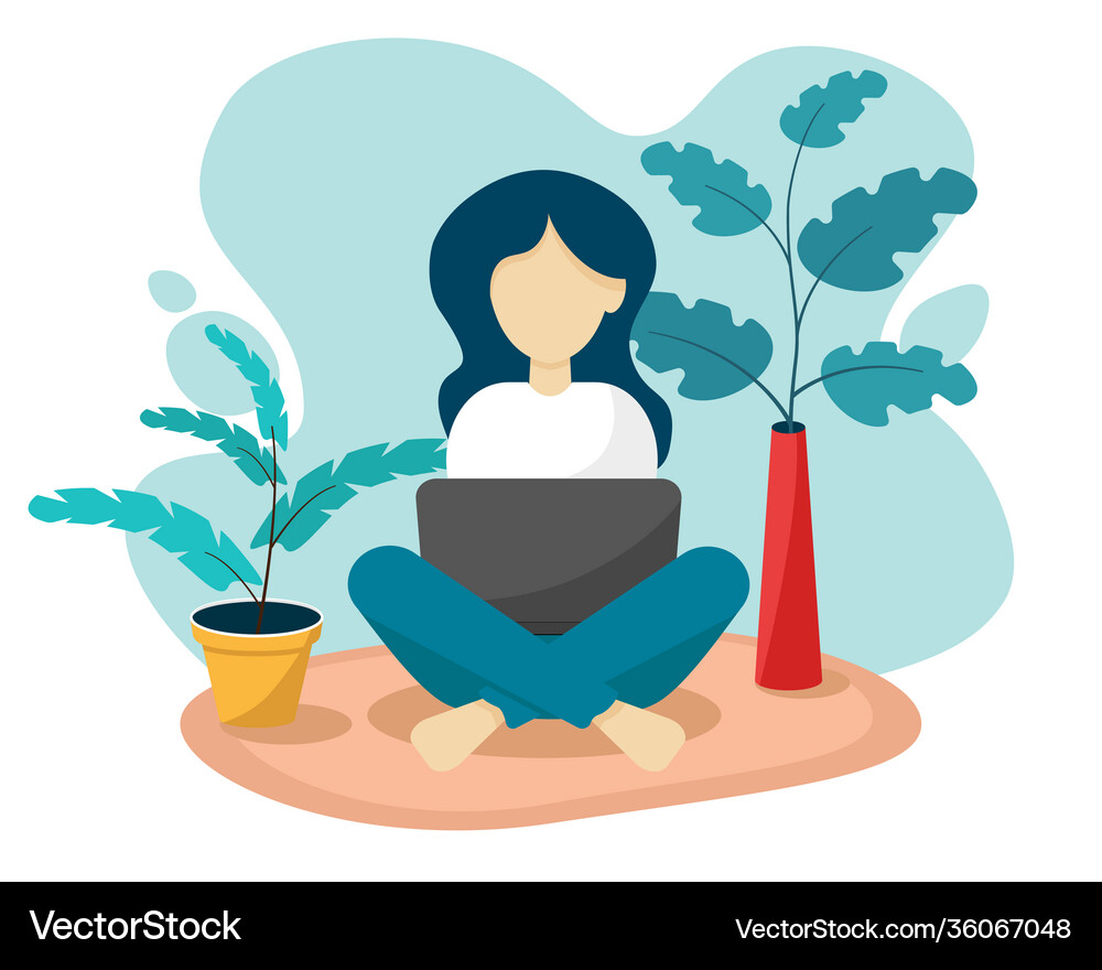 Working at home concept young woman Royalty Free Vector
