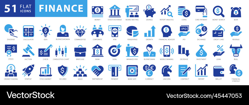 Blue line finance icons Royalty Free Vector Image