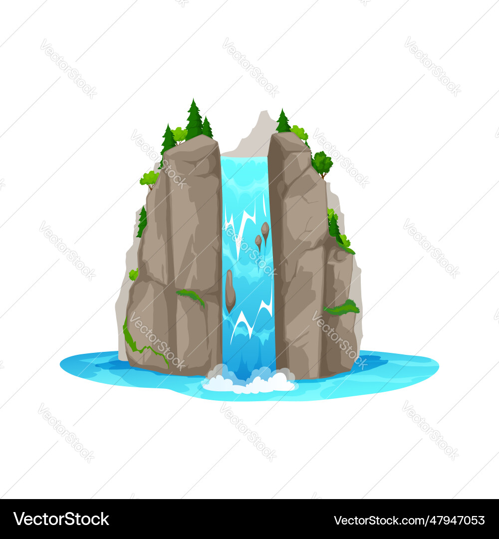 Cartoon waterfall and water cascade from mountain Vector Image