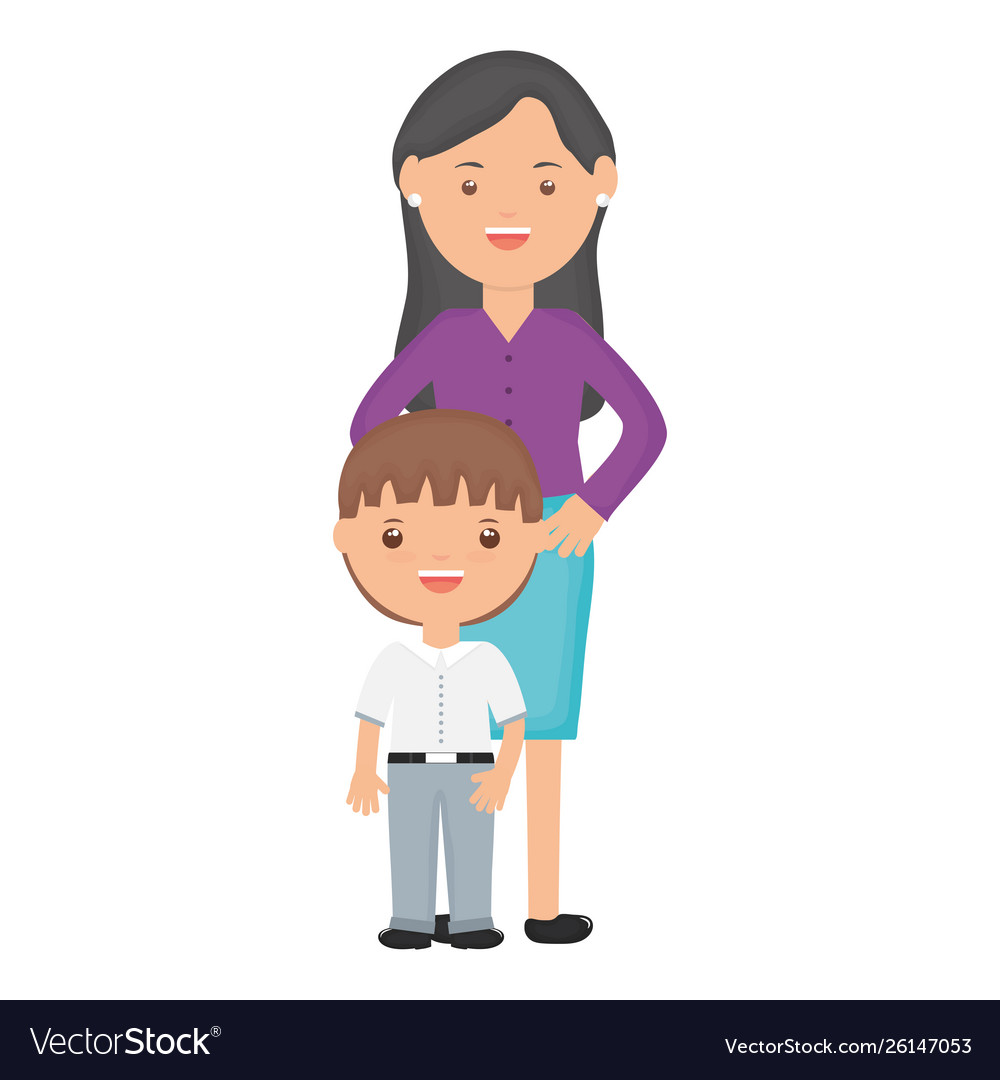 Cute little student boy with female teacher Vector Image