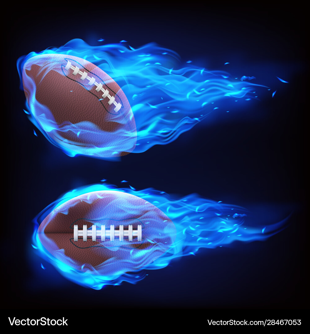 Flying rugby ball in blue fire Royalty Free Vector Image