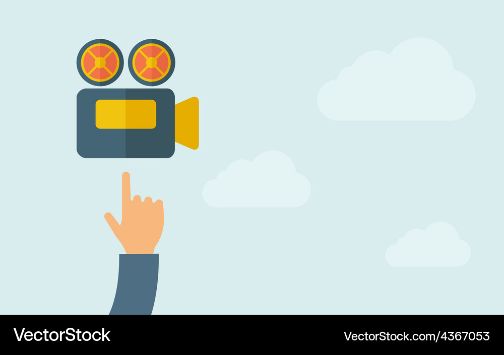 Hand pointing to a video cam icon Royalty Free Vector Image