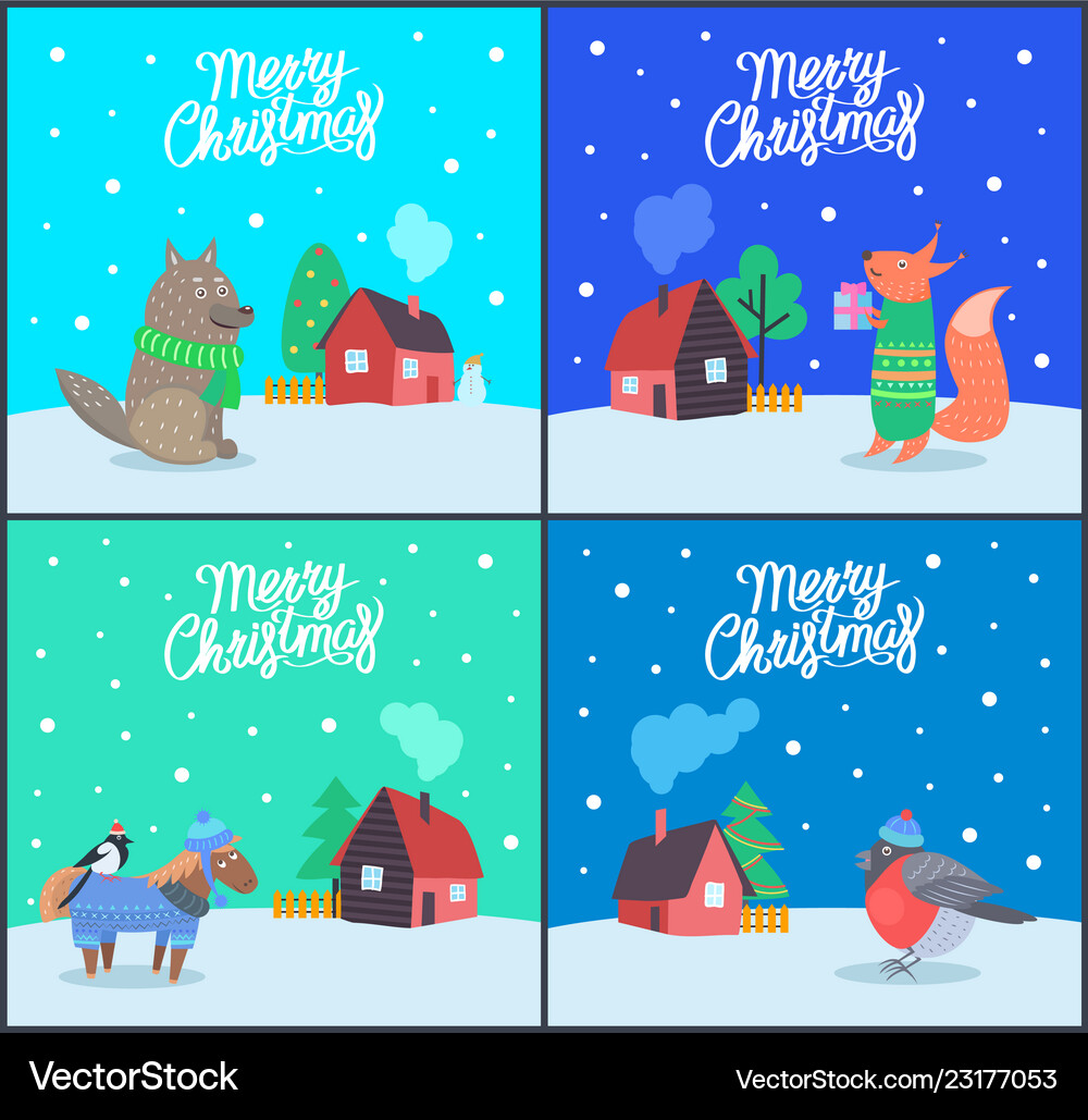 Merry christmas greeting text posters set Vector Image