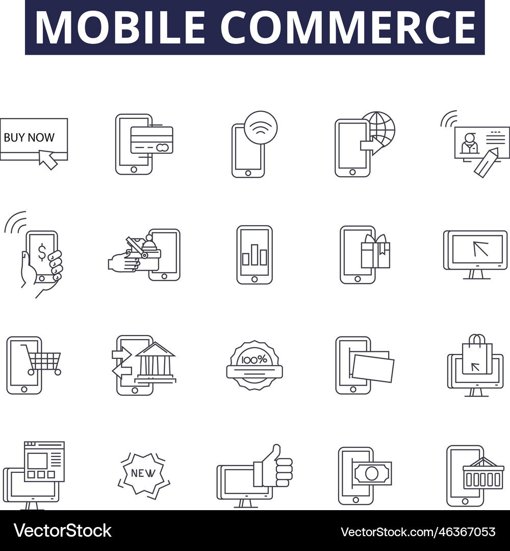 Mobile commerce line icons and signs m Royalty Free Vector