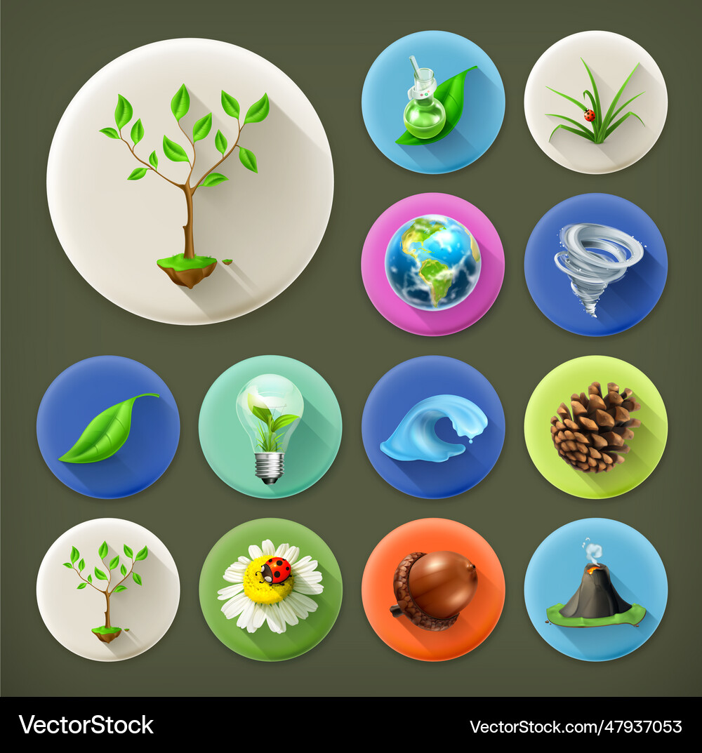 Nature and ecology long shadow icon set Royalty Free Vector