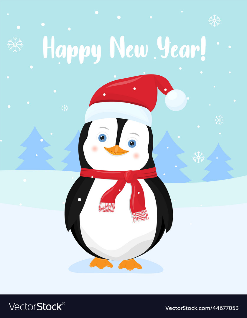 New years card with a penguin Royalty Free Vector Image
