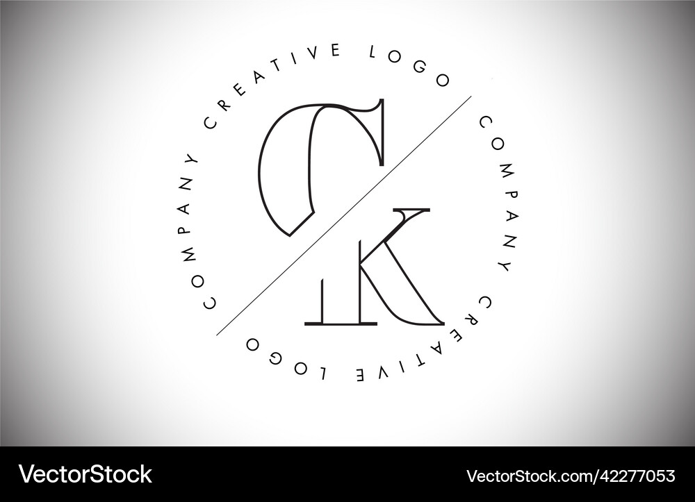 Outline ck c k letter logo with cut Royalty Free Vector