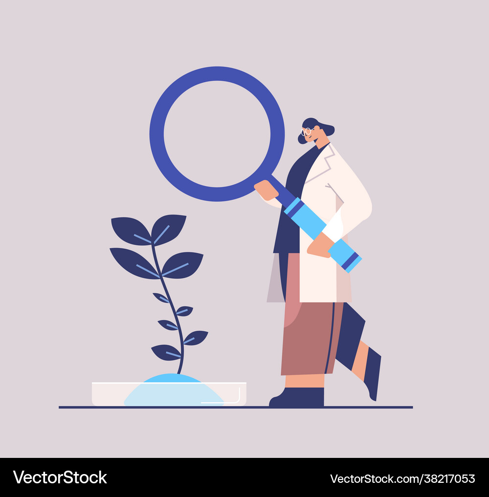 Research scientist working with magnifying glass Vector Image