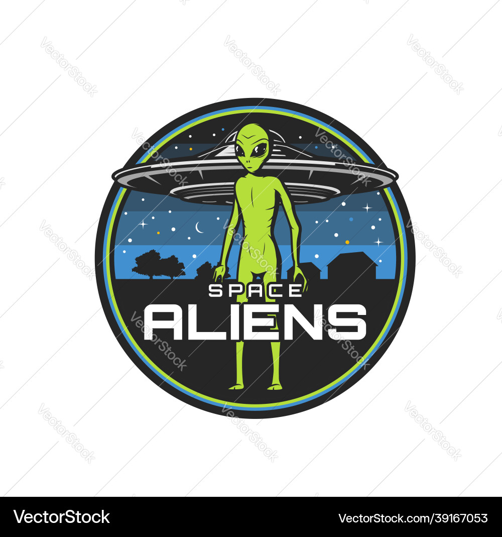Space aliens with ufo spaceship icon Royalty Free Vector