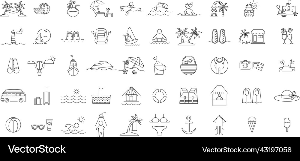 Big set summer vacations icon and beach Royalty Free Vector