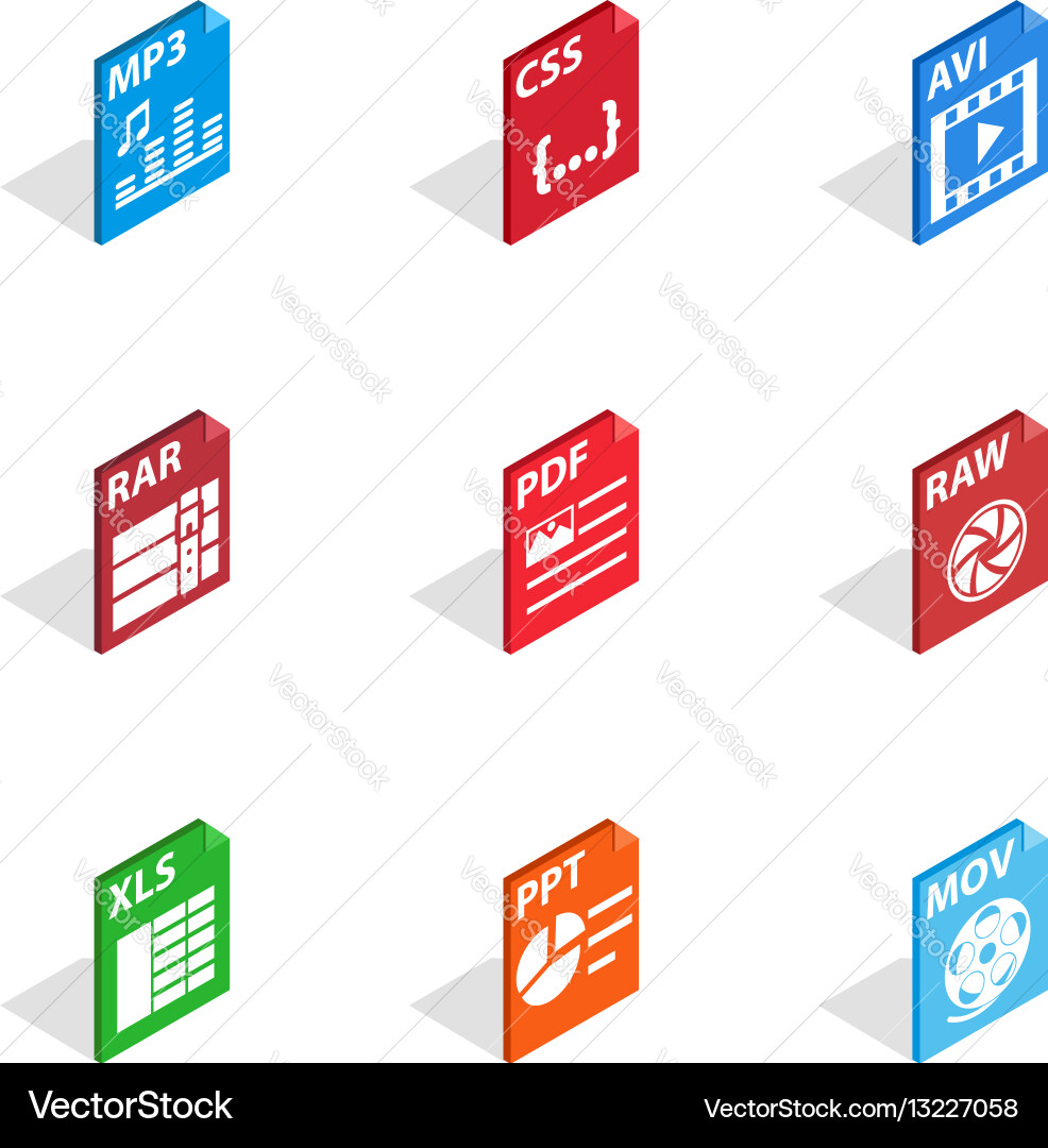 File type icons isometric 3d style Royalty Free Vector Image
