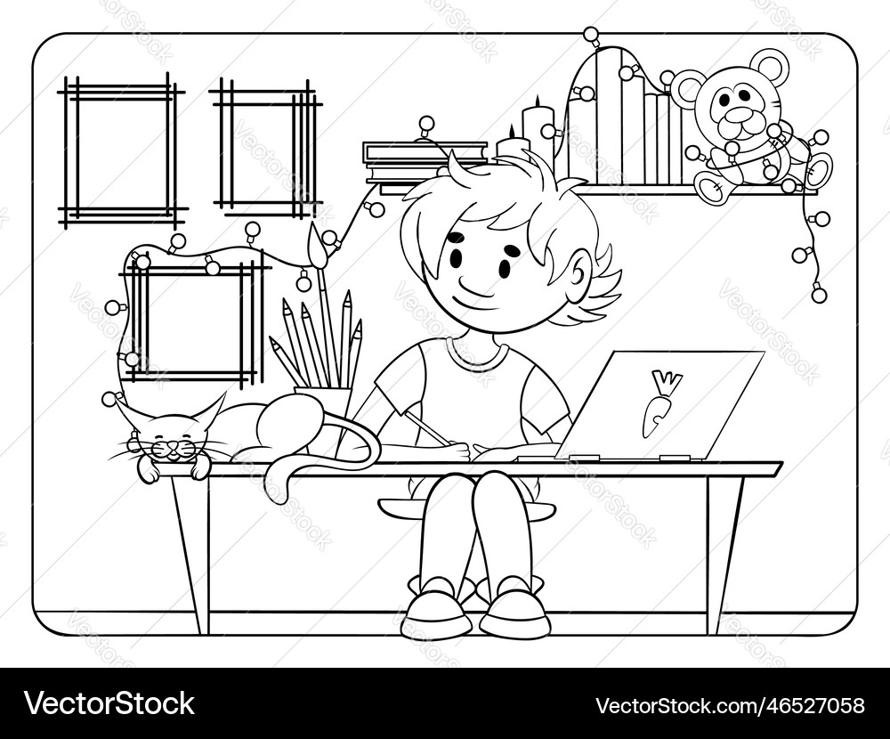 Home education coloring page boy study at Vector Image