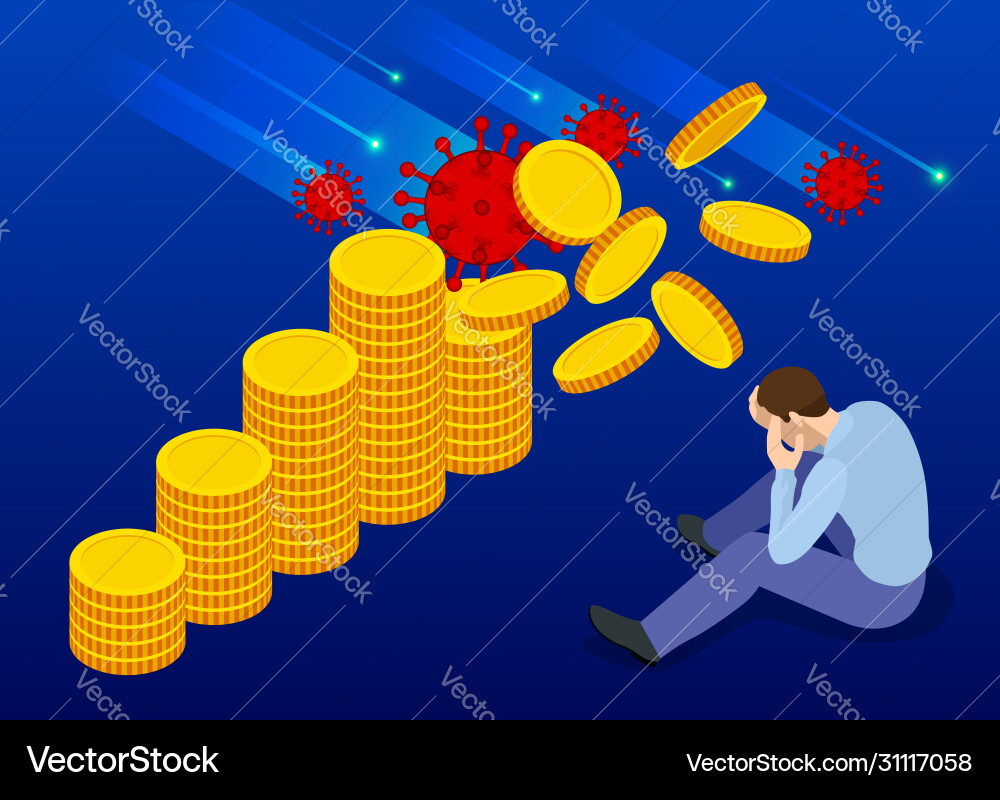 Isometric global economic impacts 2020 Royalty Free Vector