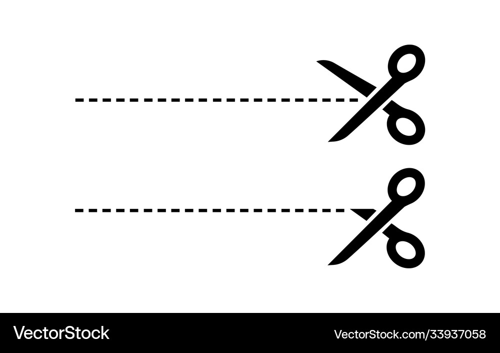 Scissors black icons with cut lines Royalty Free Vector