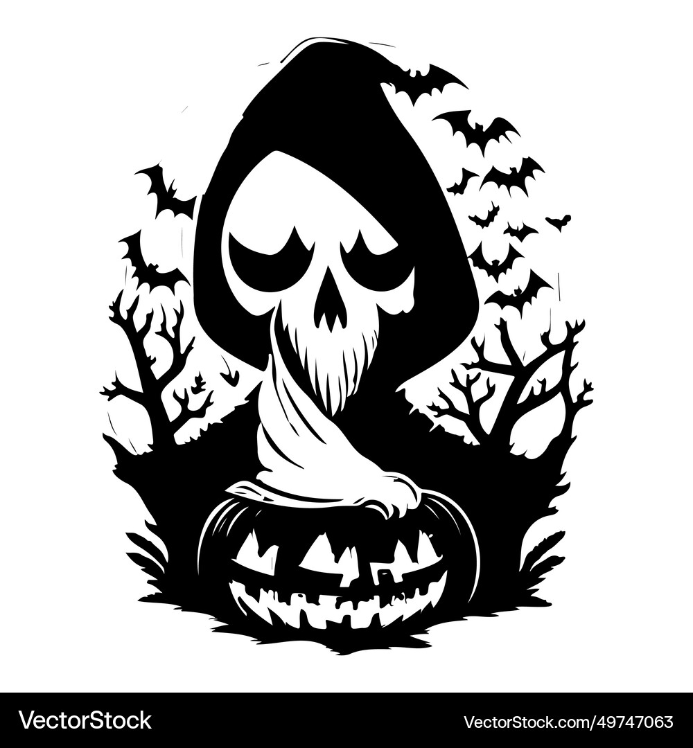Halloween ghost reaper sketch hand draw black Vector Image