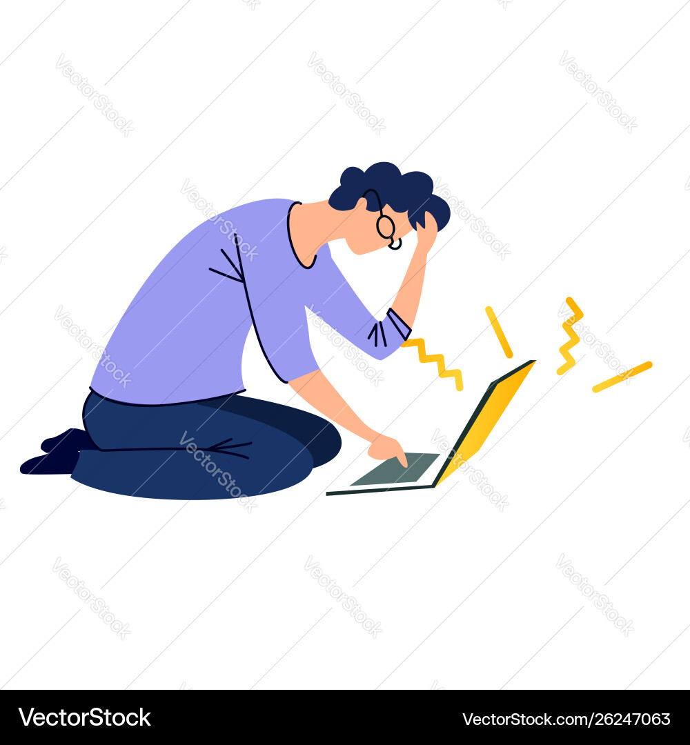 Man sitting on floor and typing laptop Royalty Free Vector