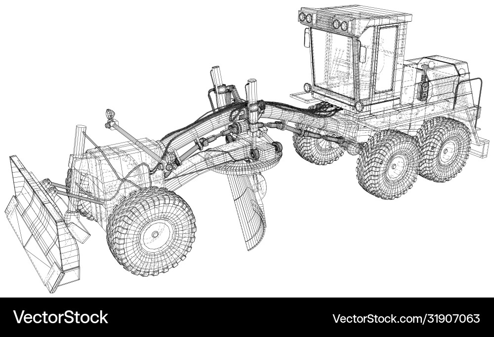 Motor grader in outline style wire-frame line Vector Image