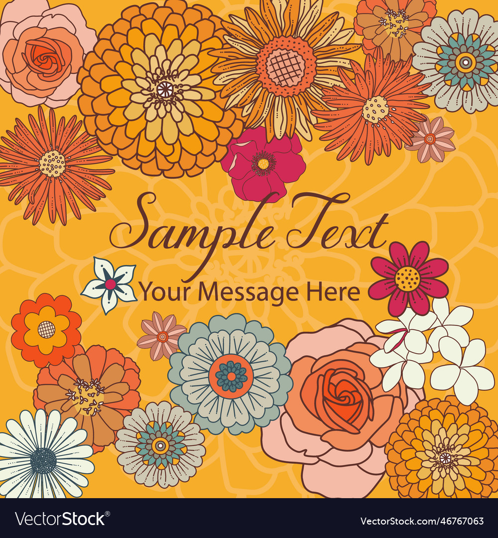 Retro groovy florals card background Royalty Free Vector