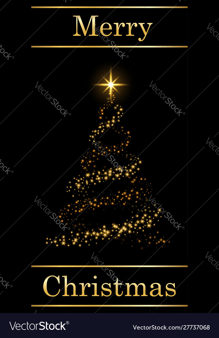 Christmas tree card text black background gold Vector Image