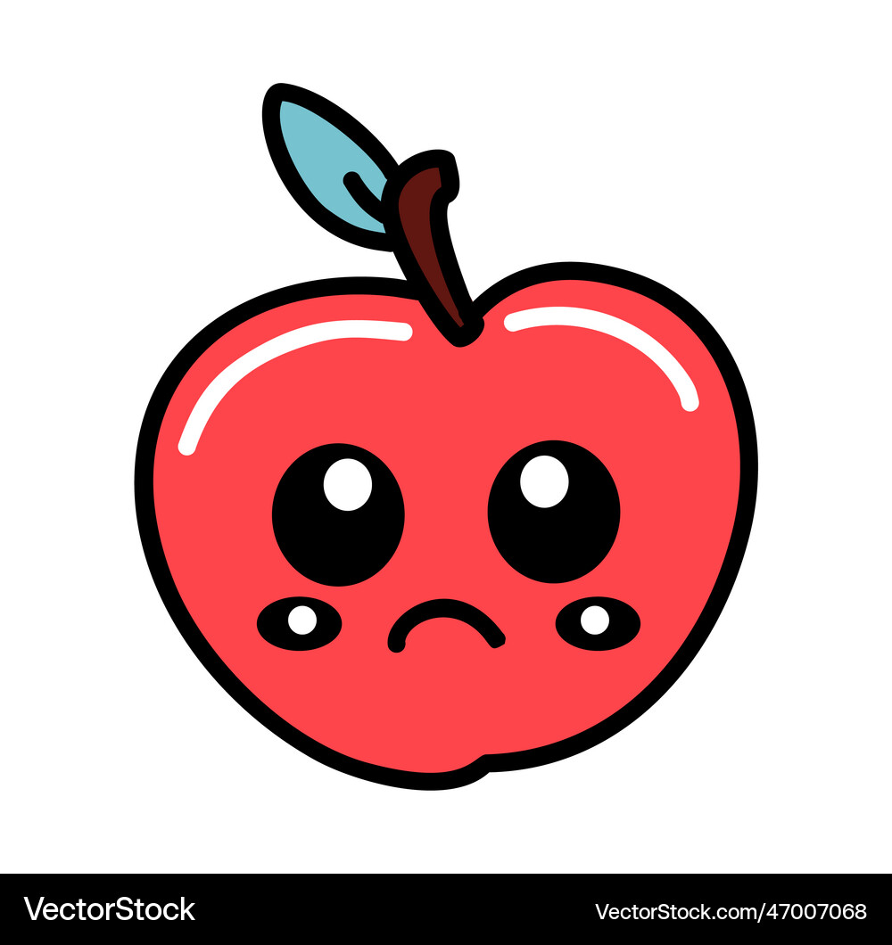 Cute kawaii red apple sad icon Royalty Free Vector Image