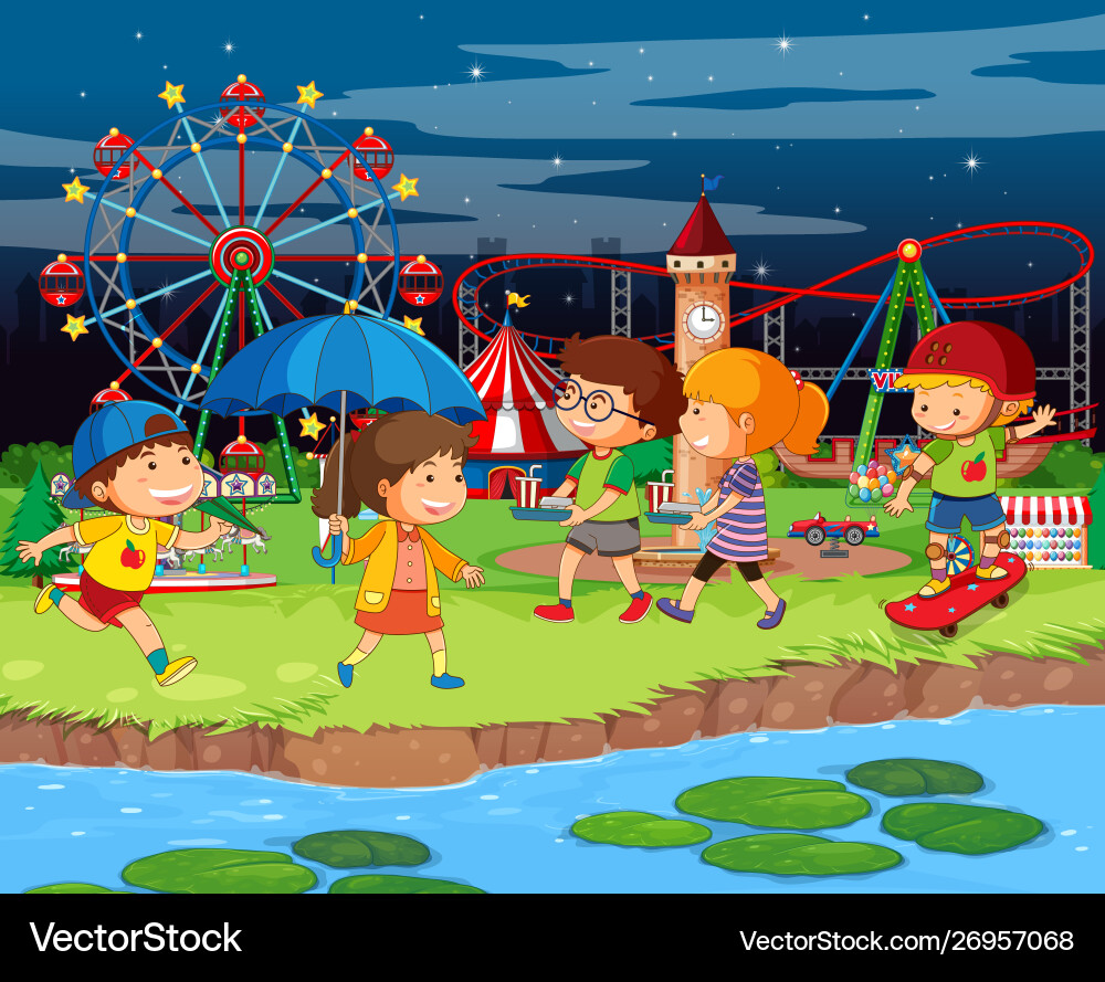 Scene background design with kids at funfair Vector Image