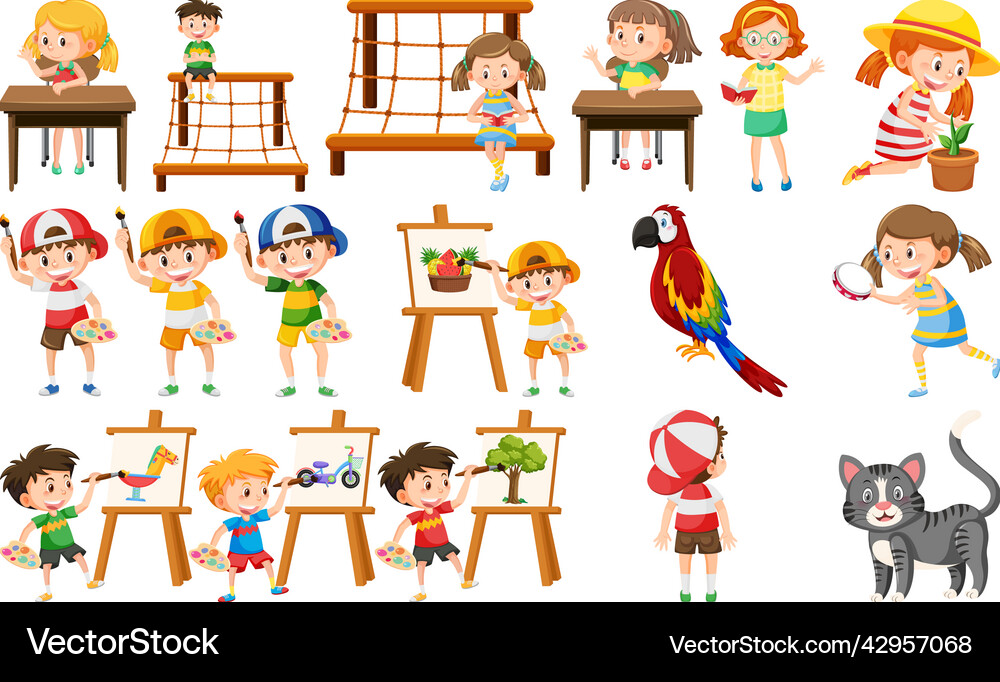 Set of cute kids and objects Royalty Free Vector Image