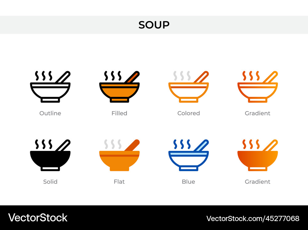 Soup icon in different style soup icons designed Vector Image