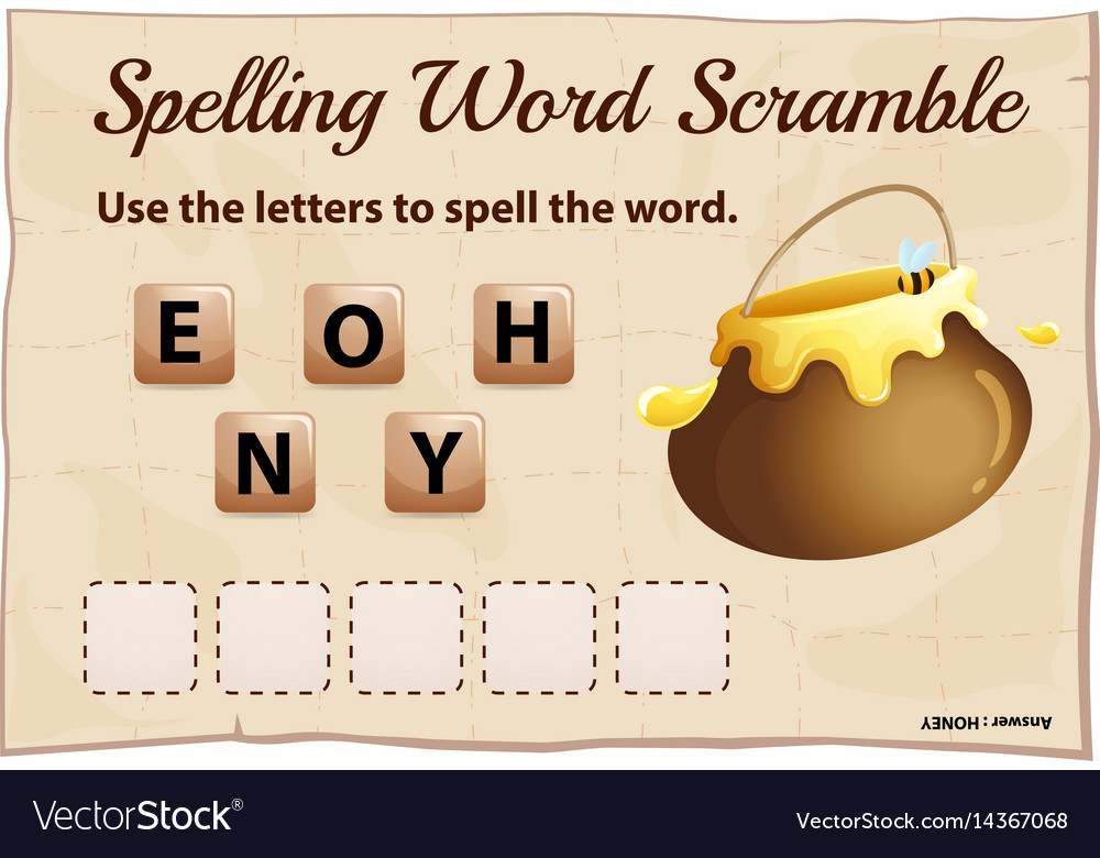 Spelling word scrable game with honey Royalty Free Vector