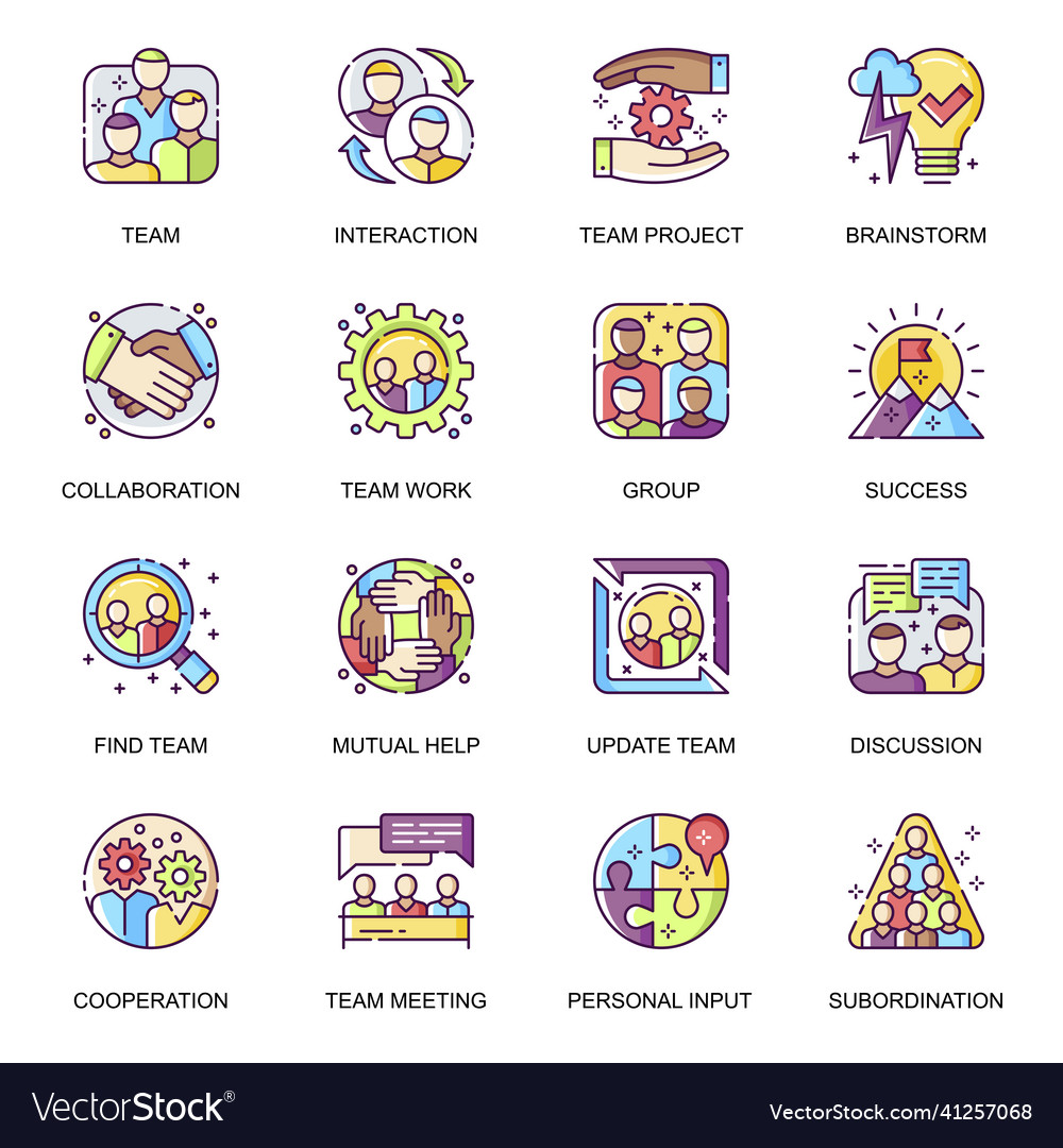 Teamwork flat icons set team meeting personal Vector Image