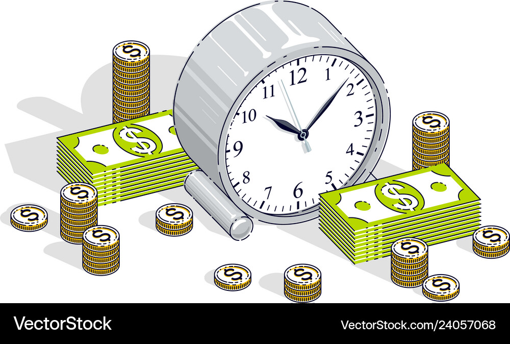 Time is money concept table clock with cash Vector Image