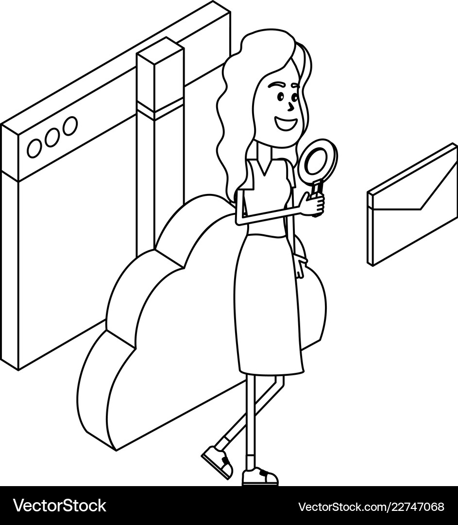 Woman and technology isometric black white Vector Image