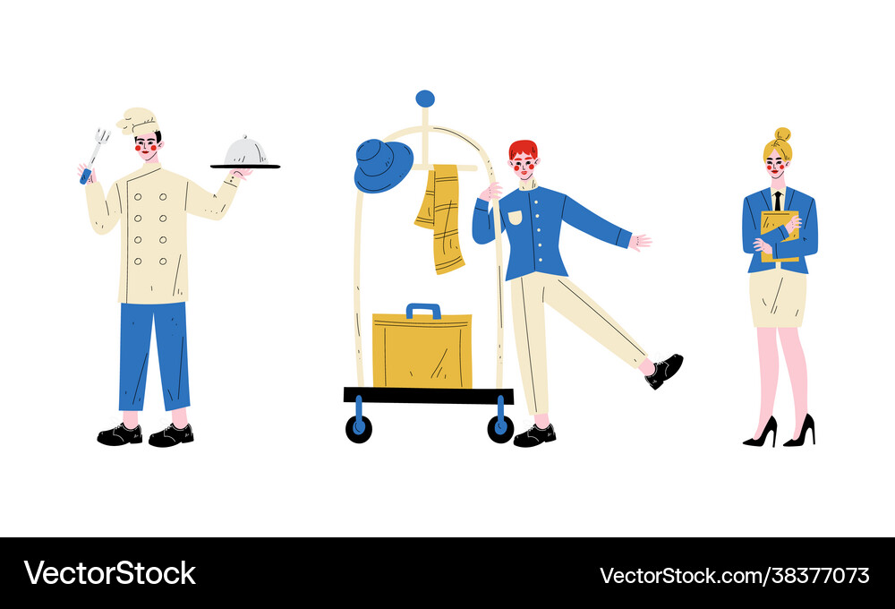 Hotel staff character in uniform with porter Vector Image