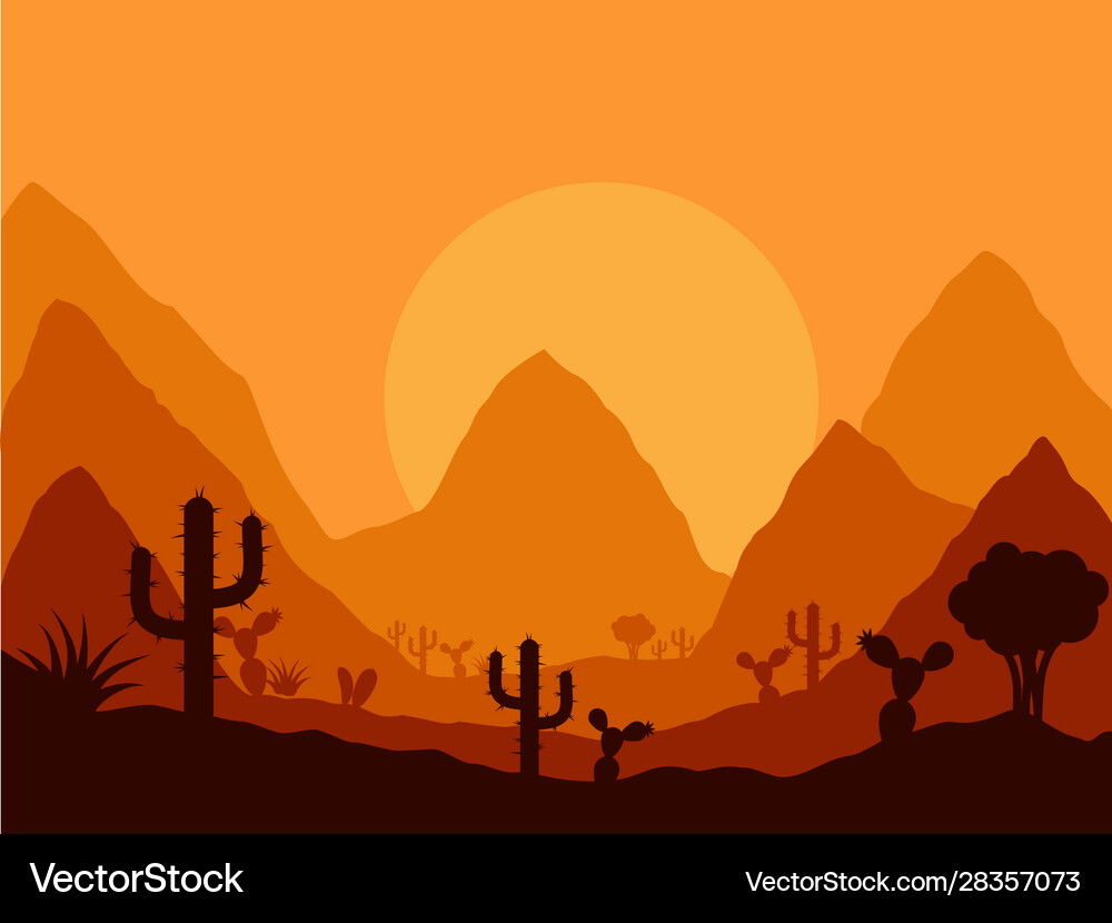 Mexican sunset landscape with silhouette Vector Image