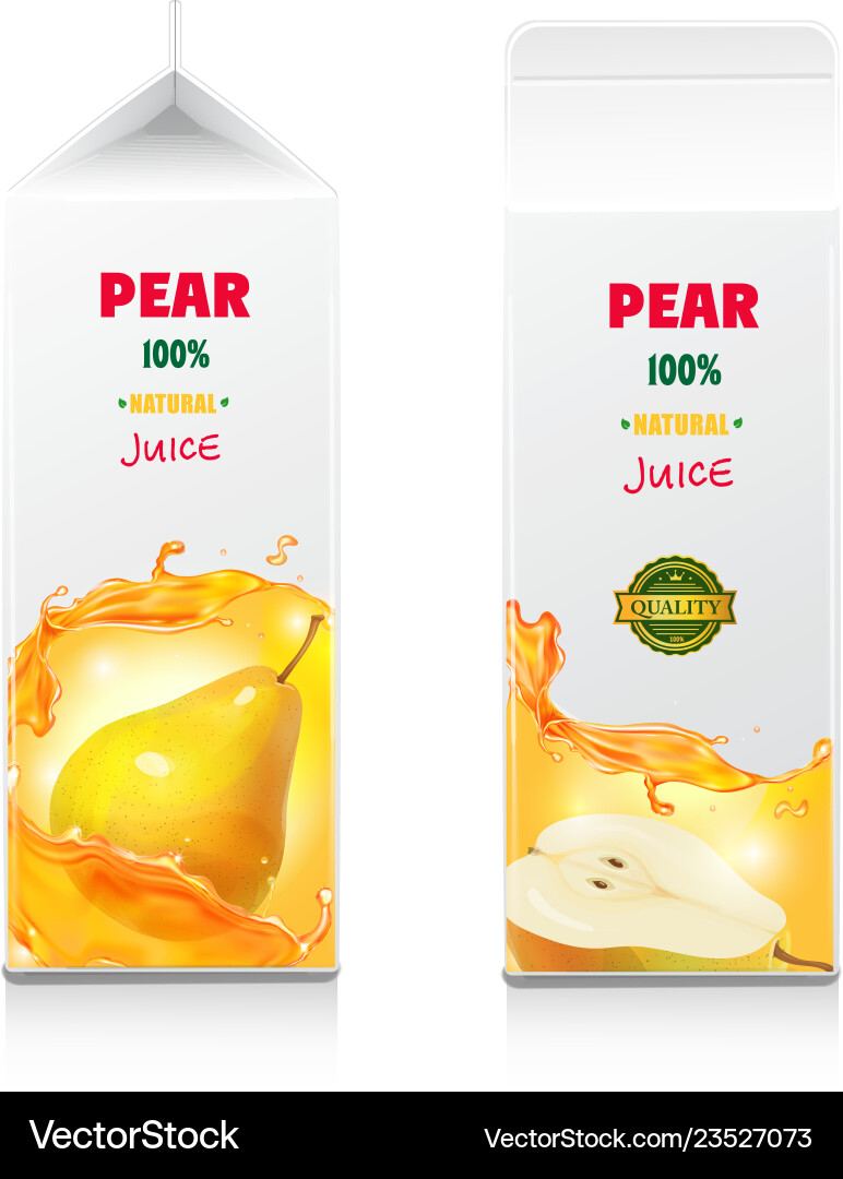 Pear juice package design white carton pack box Vector Image