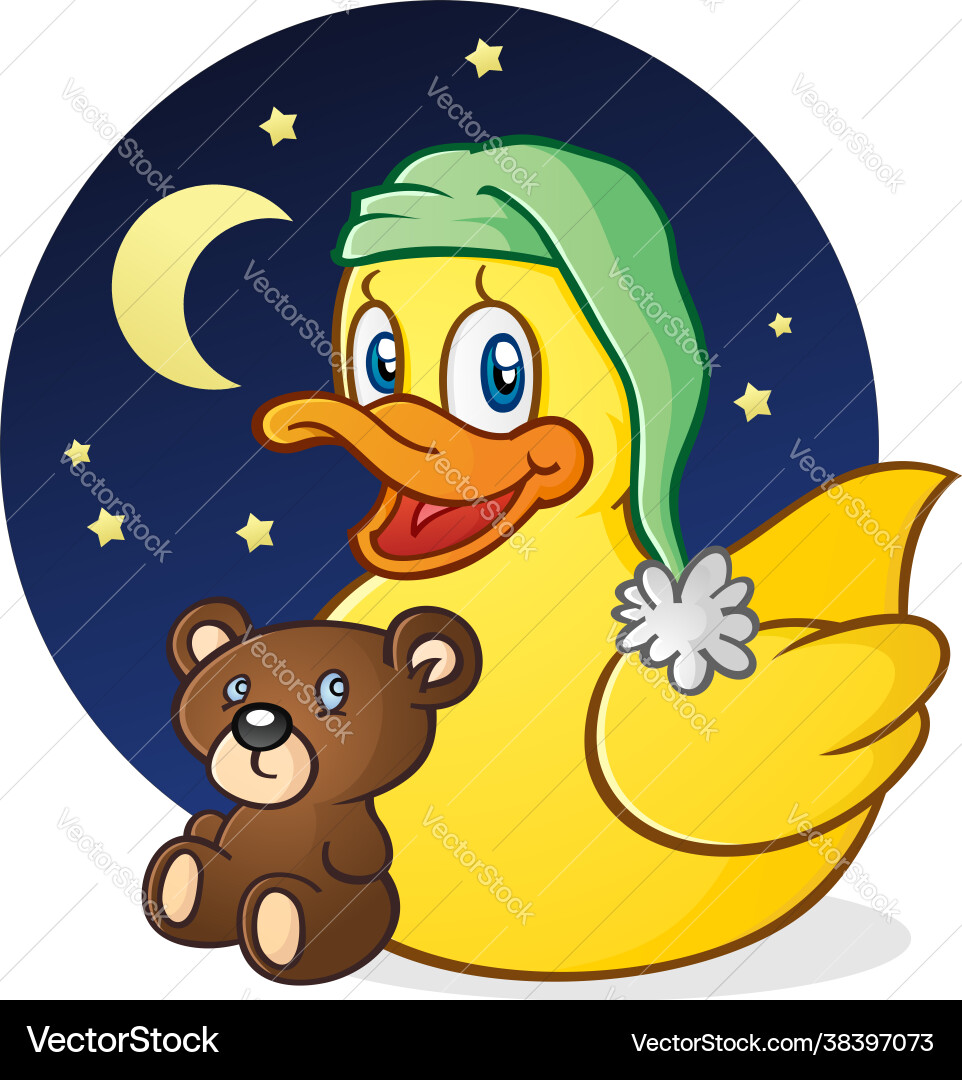 Rubber duck nap time cartoon character Royalty Free Vector