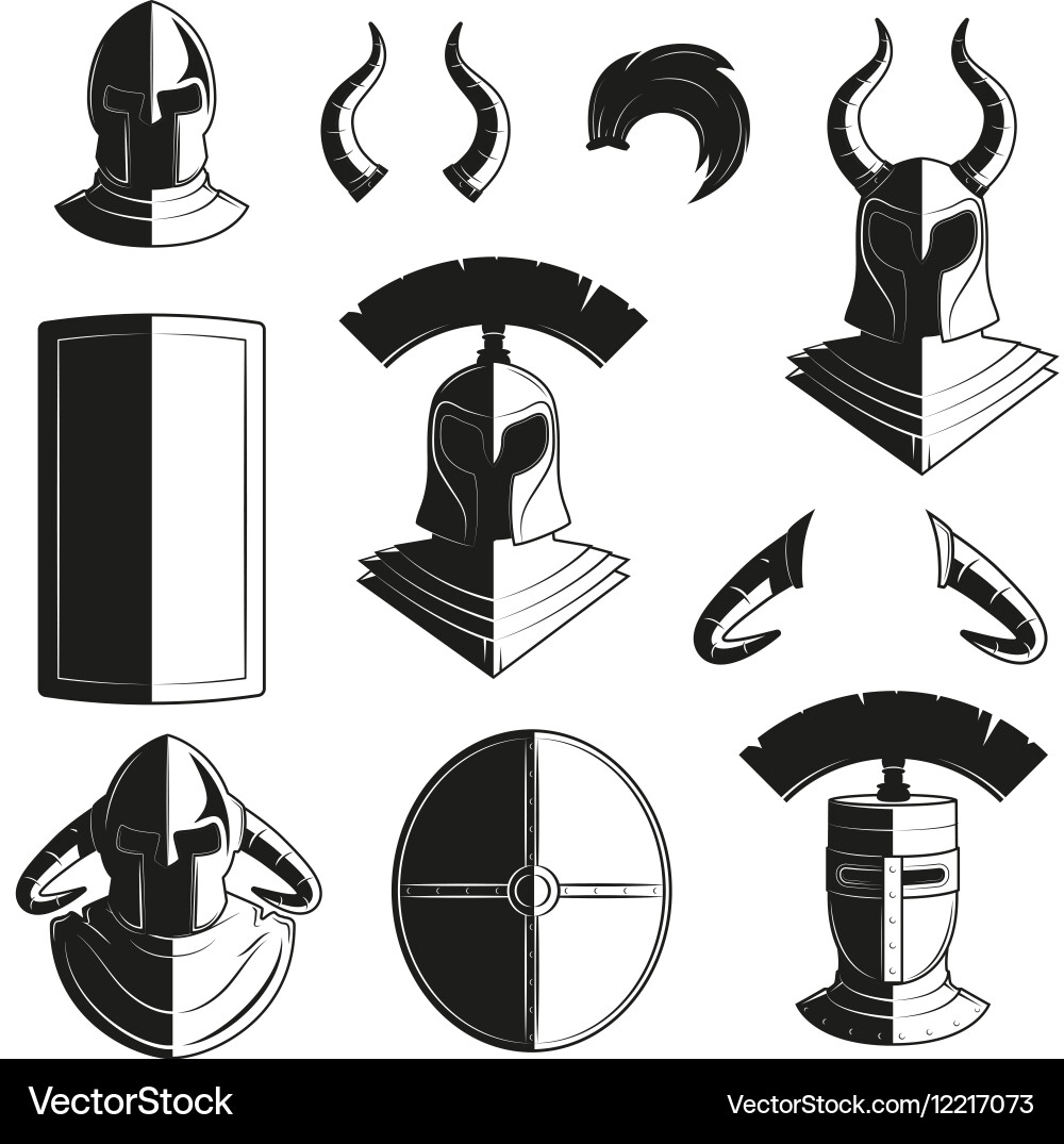Set of icons ancient helmets Royalty Free Vector Image