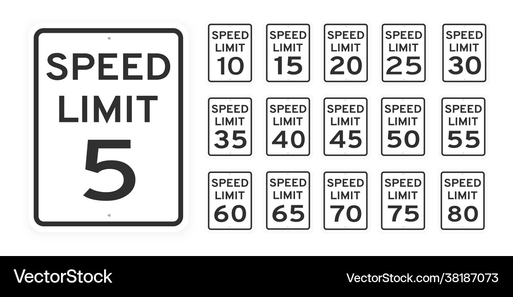 Speed limit road traffic icon signs set flat style